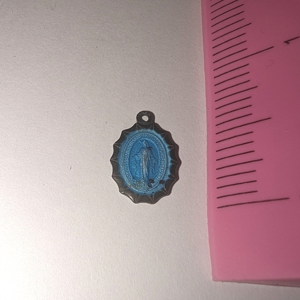 Vintage Virgin Mary Blue Enamel Religious Bronze Meda… - Gem